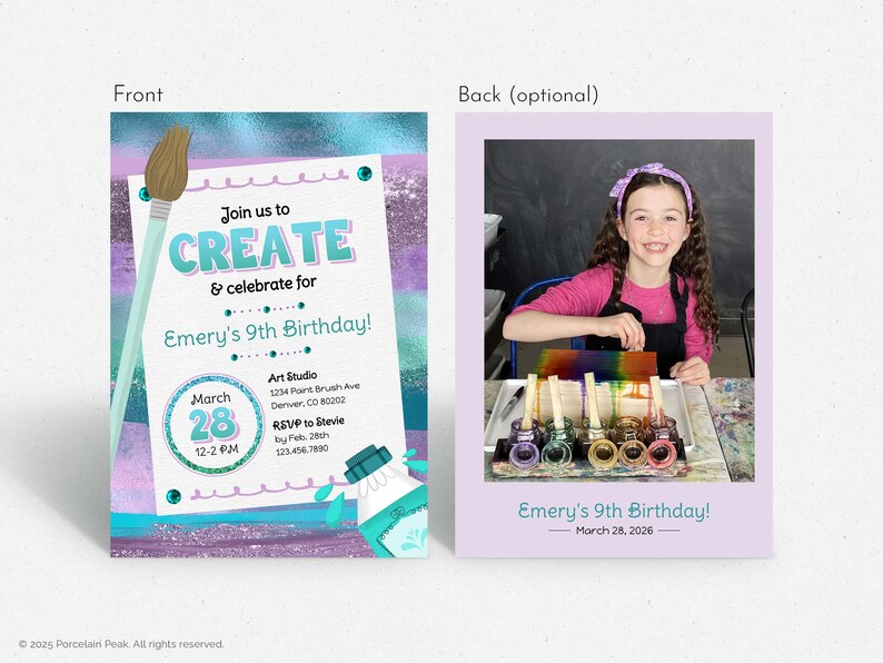 Editable Art Birthday Party Invitation, Girls Arts & Crafts Party ...