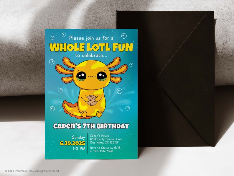 Editable Axolotl Boy Birthday Invitation, Axolotl Party Invite ...