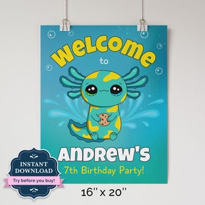 Editable Axolotl Welcome Sign, Boys Axolotl Birthday Party Decor ...