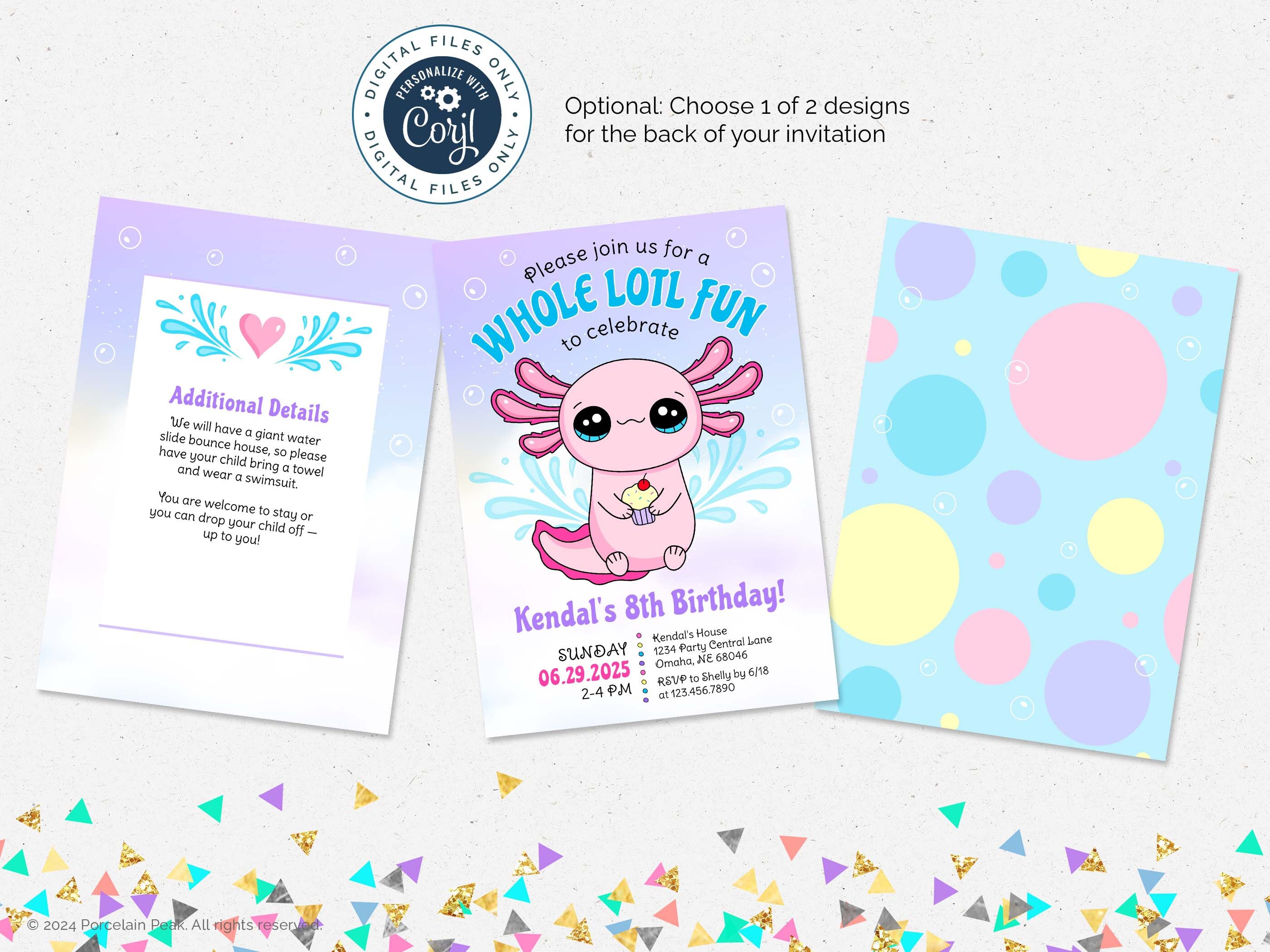 Editable Axolotl Girls Birthday Invitation, Cute Axolotl Party Invite ...