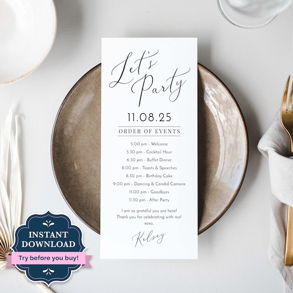 Party Program Template - Etsy