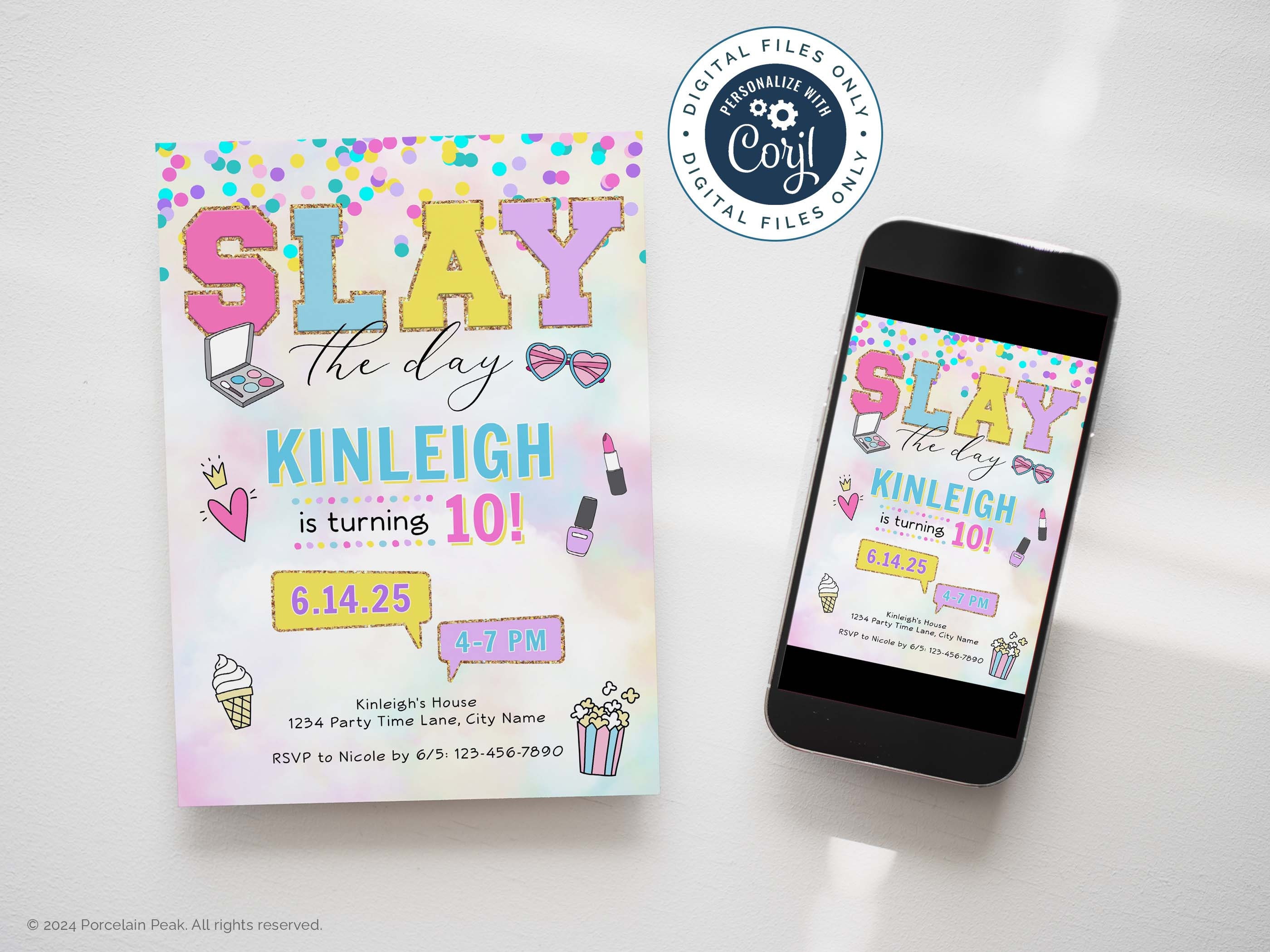 Tween Birthday Invitation, Slay the Day Invite, Varsity Patch Text ...