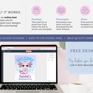 Editable Axolotl Girls Birthday Welcome Sign, Cute Axolotl Party Poster ...