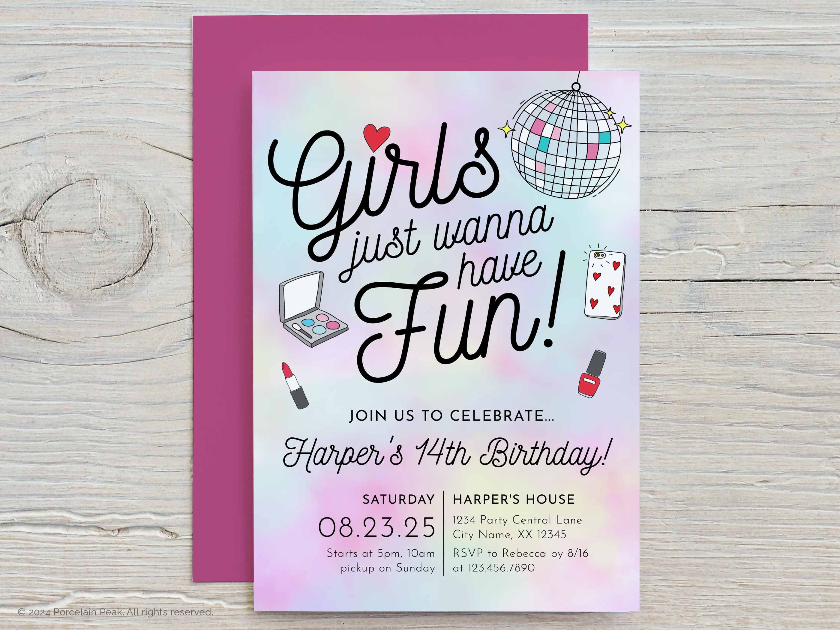 Teen Birthday Party Invitation, Tween Party Invite, Girls Just Wanna ...
