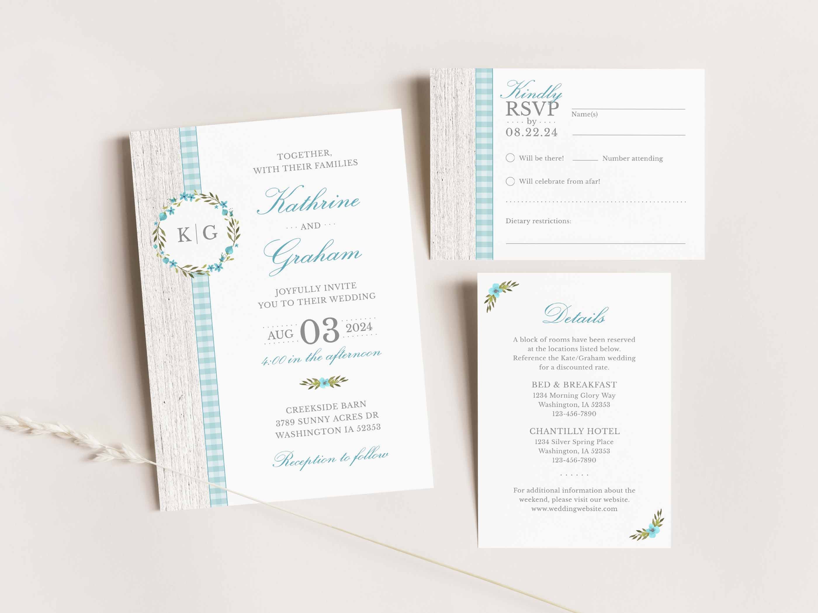 Outdoor Wedding Invitation Bundle, Backyard Wedding Suite, Country ...