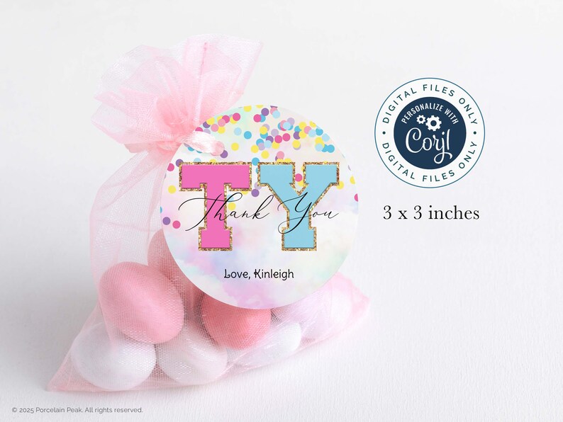 Tween Birthday Thank You Tag, Varsity Patch Favor Sticker, Teen Girls ...