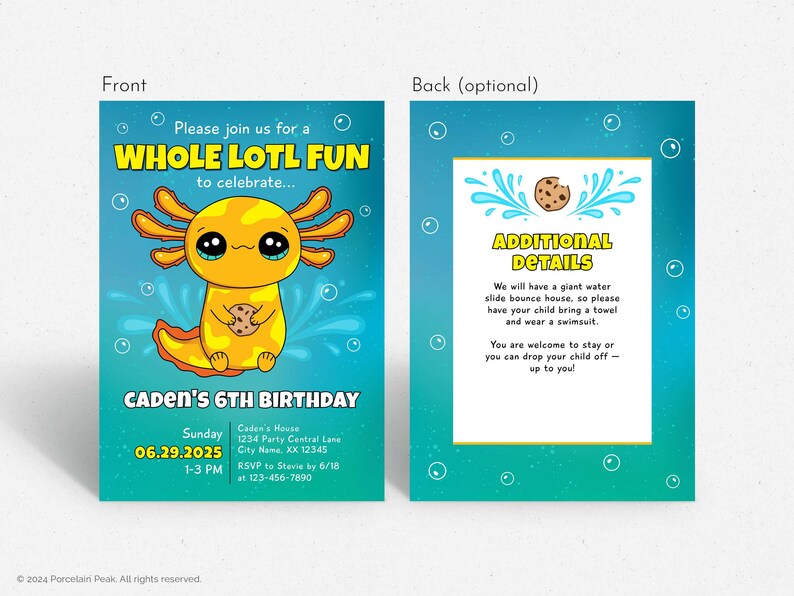 Editable Axolotl Boy Birthday Invitation, Axolotl Party Invite ...