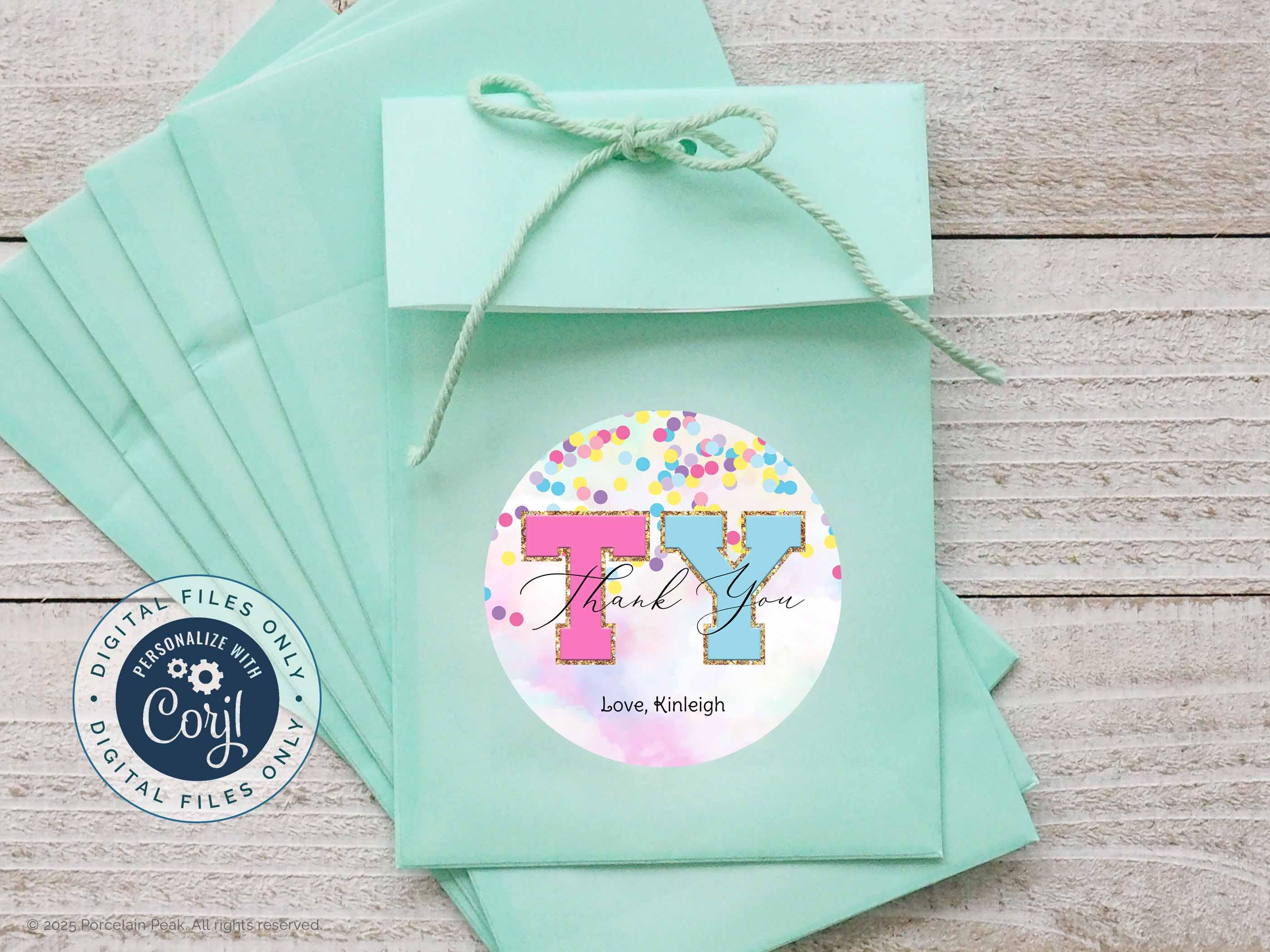 Tween Birthday Thank You Tag, Varsity Patch Favor Sticker, Teen Girls ...