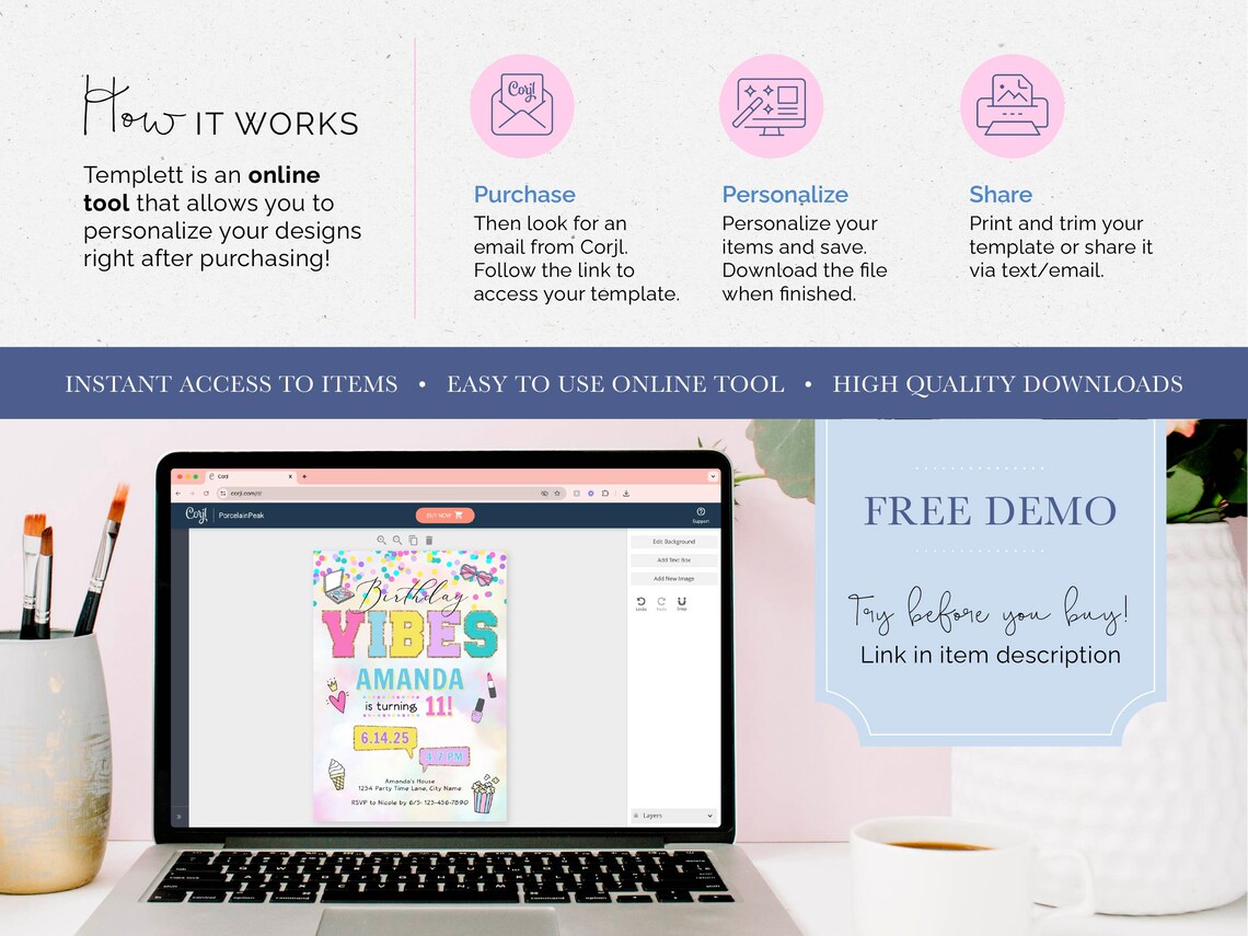 Tween Birthday Invitation, Birthday Vibes Invite, Varsity Patch Text, Tween Girls Party Invite ...