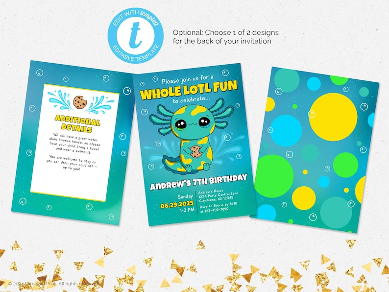 Invitación de cumpleaños editable de Axolotl Boy, linda invitación a ...