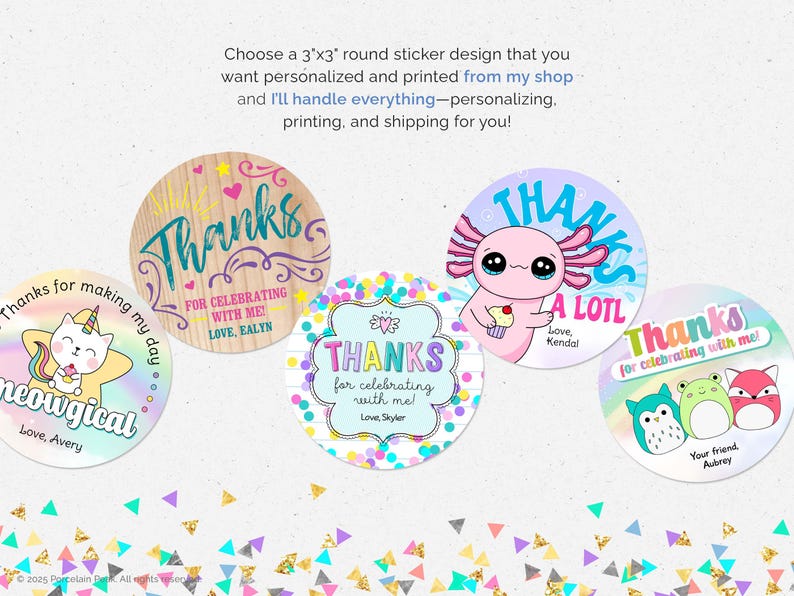 Printed Birthday Thank You Stickers, Round Favor Tag, Party Gift Favor ...
