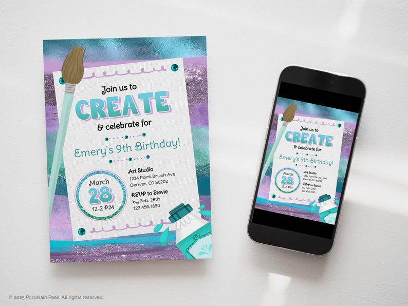 Editable Art Birthday Party Invitation, Girls Arts & Crafts Party ...