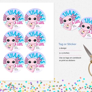 Editable Axolotl Birthday Thank You Tag, Axolotl Favor Sticker, Girls ...