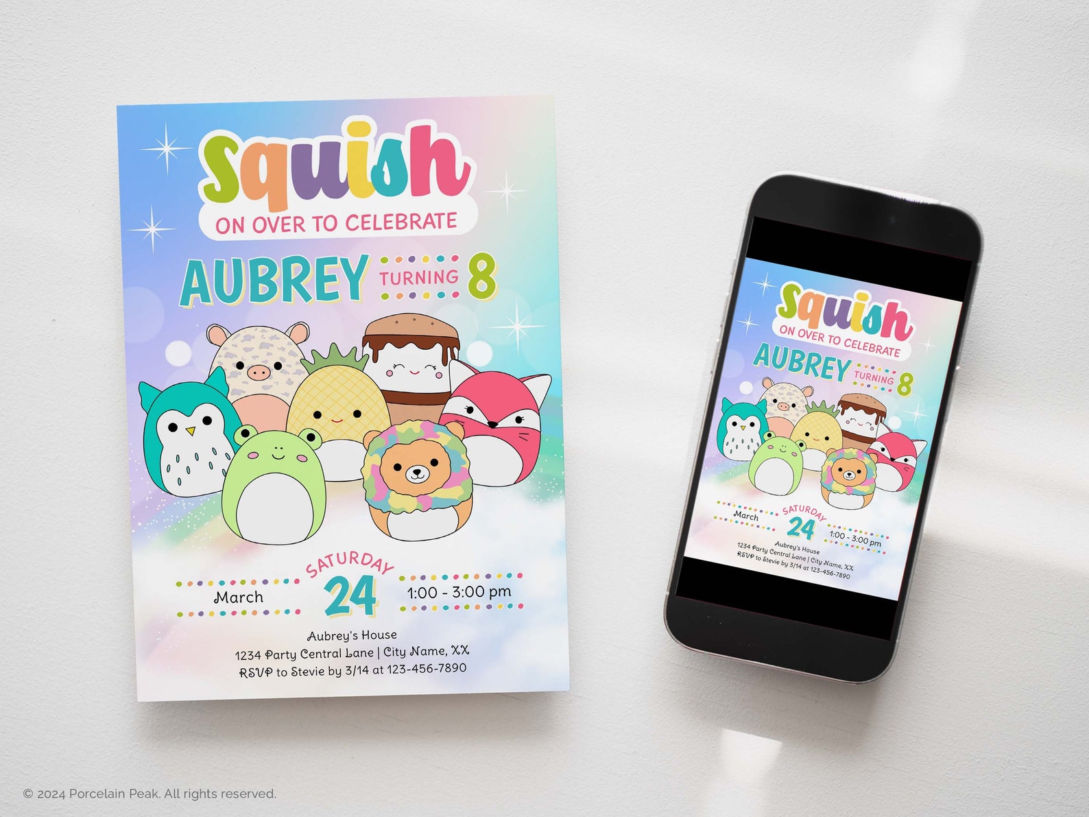 Editable Squishmallow Birthday Invitation, Girls Squish Party Invite ...