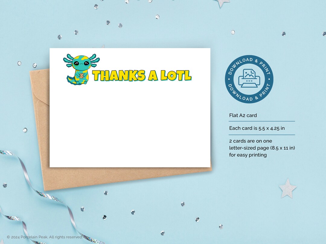 Axolotl Boy Thank You Card, Kids Thank You Card, Cute Thanks A Lotl ...