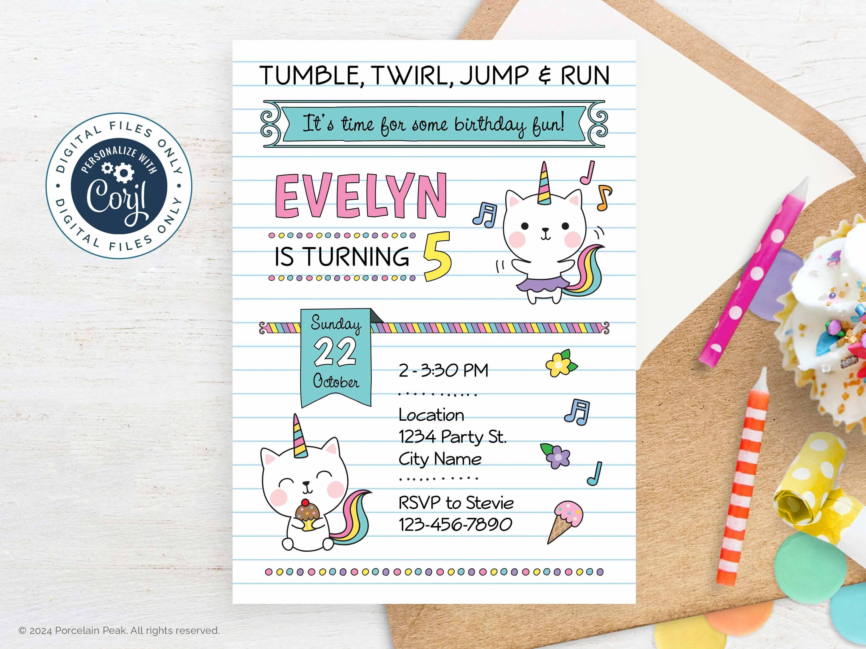 Caticorn Birthday Invitation, Girls Kittycorn Invite, Cat Theme Party ...