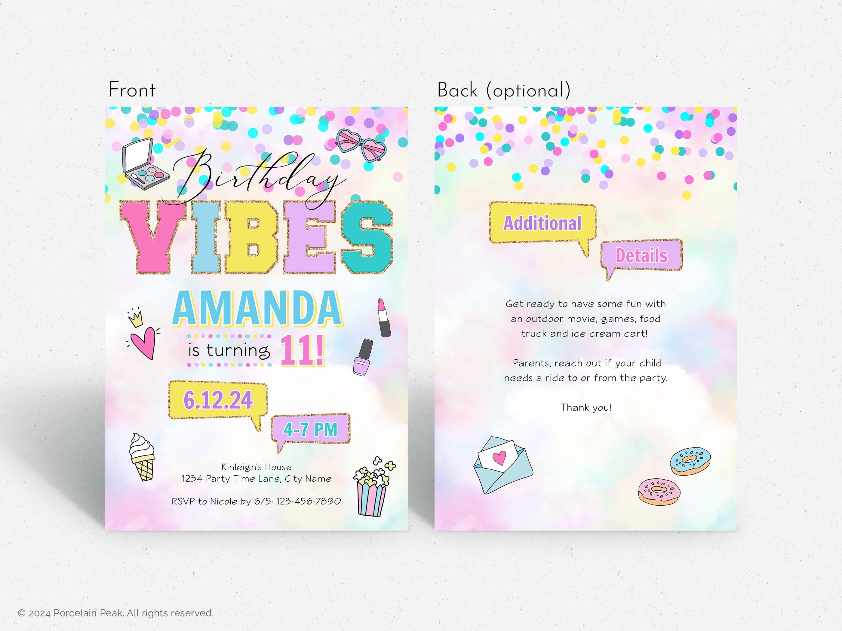 Tween Birthday Invitation, Birthday Vibes Invite, Varsity Patch Text ...