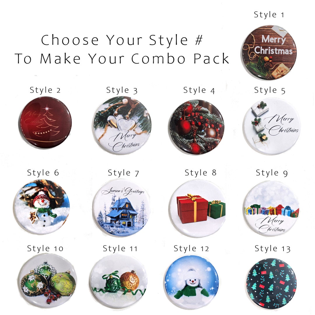 Multi-pack 2 1/4 Christmas Button Badges, Photo Badges, Pinback ...
