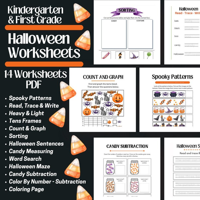 Kindergarten & First Grade Halloween Worksheets, Halloween, Workbook ...