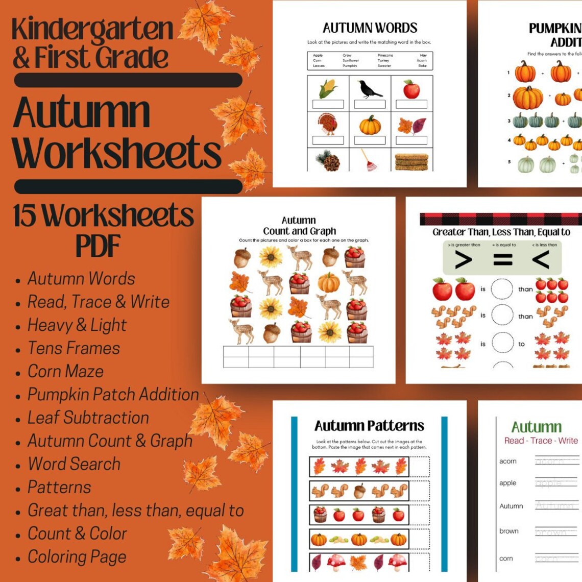 Kindergarten & First Grade Autumn Workbook, Learning, Homeschool ...