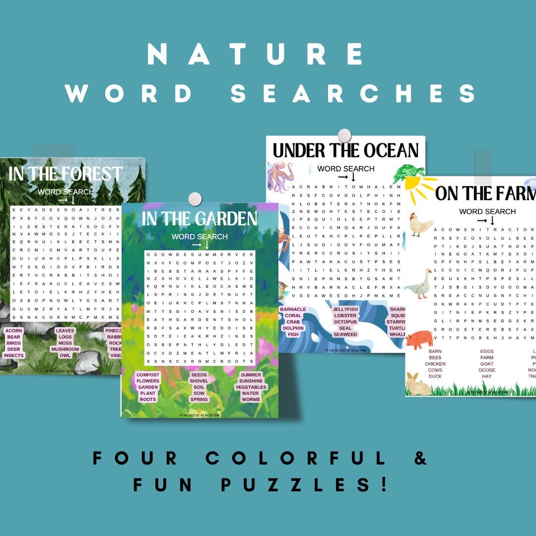 Nature Word Search Bundle, Homeschool, Elementary, Forest, Farm, Ocean ...