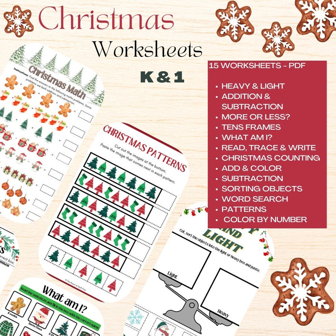 CHRISTMAS WORKSHEETS Kindergarten & First Grade, Homeschool, Education ...