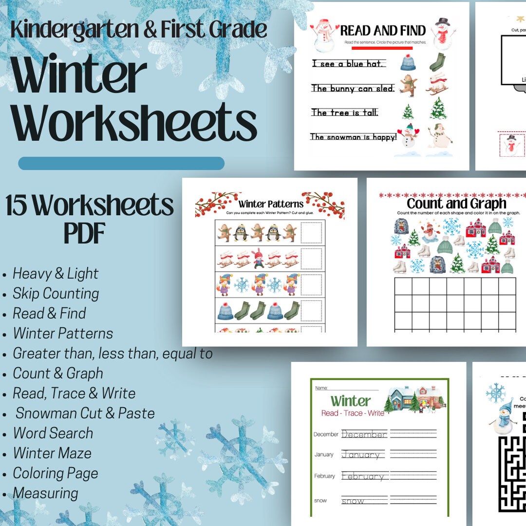 Kindergarten & First Grade Winter Workbook, Homeschool, Education ...