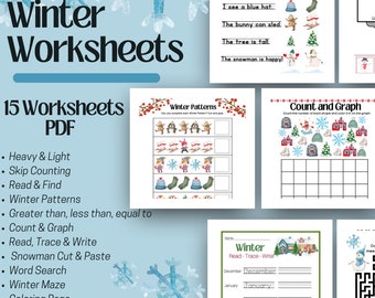Kindergarten & First Grade Winter Workbook, Homeschool, Education ...