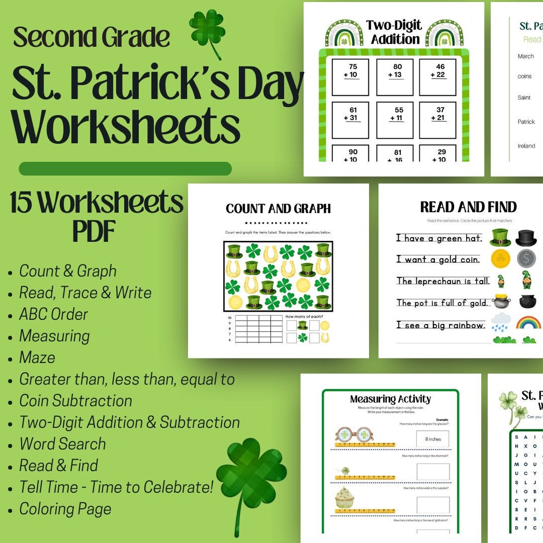 Second Grade St. Patrick's Day Workbook, Printable, Homeschool, Holiday ...
