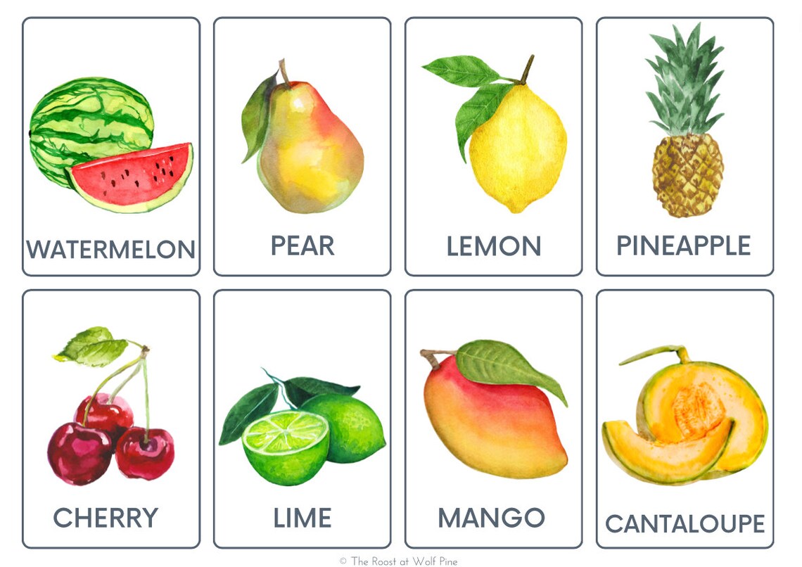 Fruits & Vegetable Flashcards, Montessori, Pre-k, Preschool, Homeschool ...