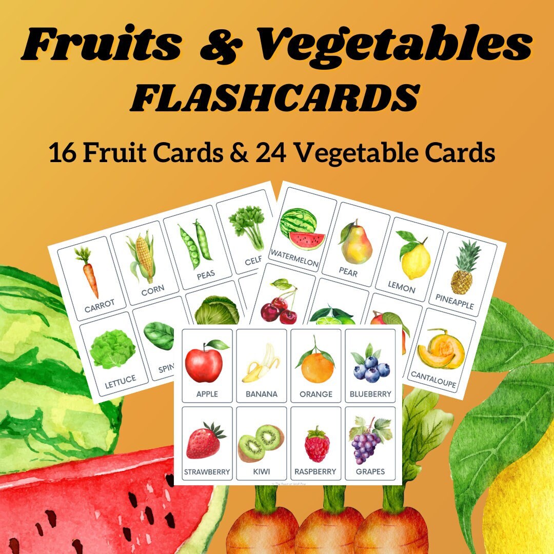 Fruits & Vegetable Flashcards, Montessori, Pre-k, Preschool, Homeschool ...