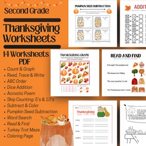 Second Grade Thanksgiving Worksheets, Workbook, Holiday, Reading, Math ...