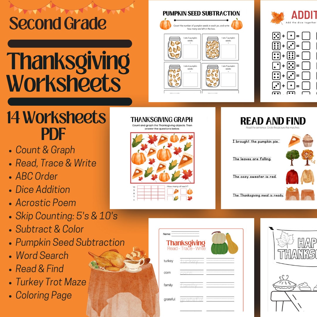 Second Grade Thanksgiving Worksheets, Workbook, Holiday, Reading, Math ...