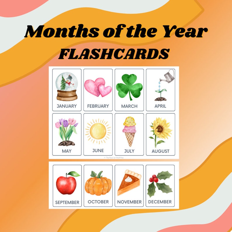 Months of the Year Flashcards, Montessori, Pre-k, Homeschool ...