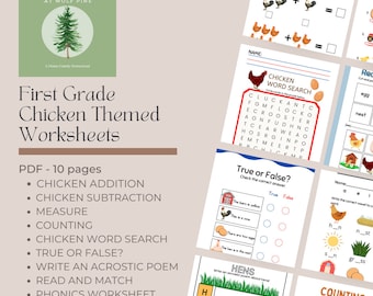 First Grade Chicken Themed Worksheets, Math, Reading, Counting ...