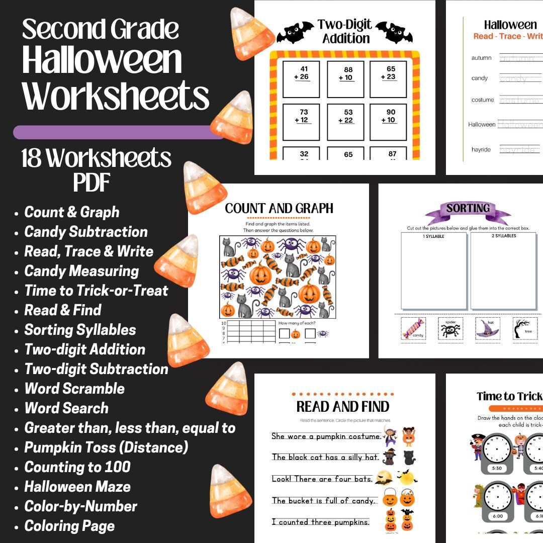 Halloween Worksheets Second Grade, Workbook, Printables, Activities ...
