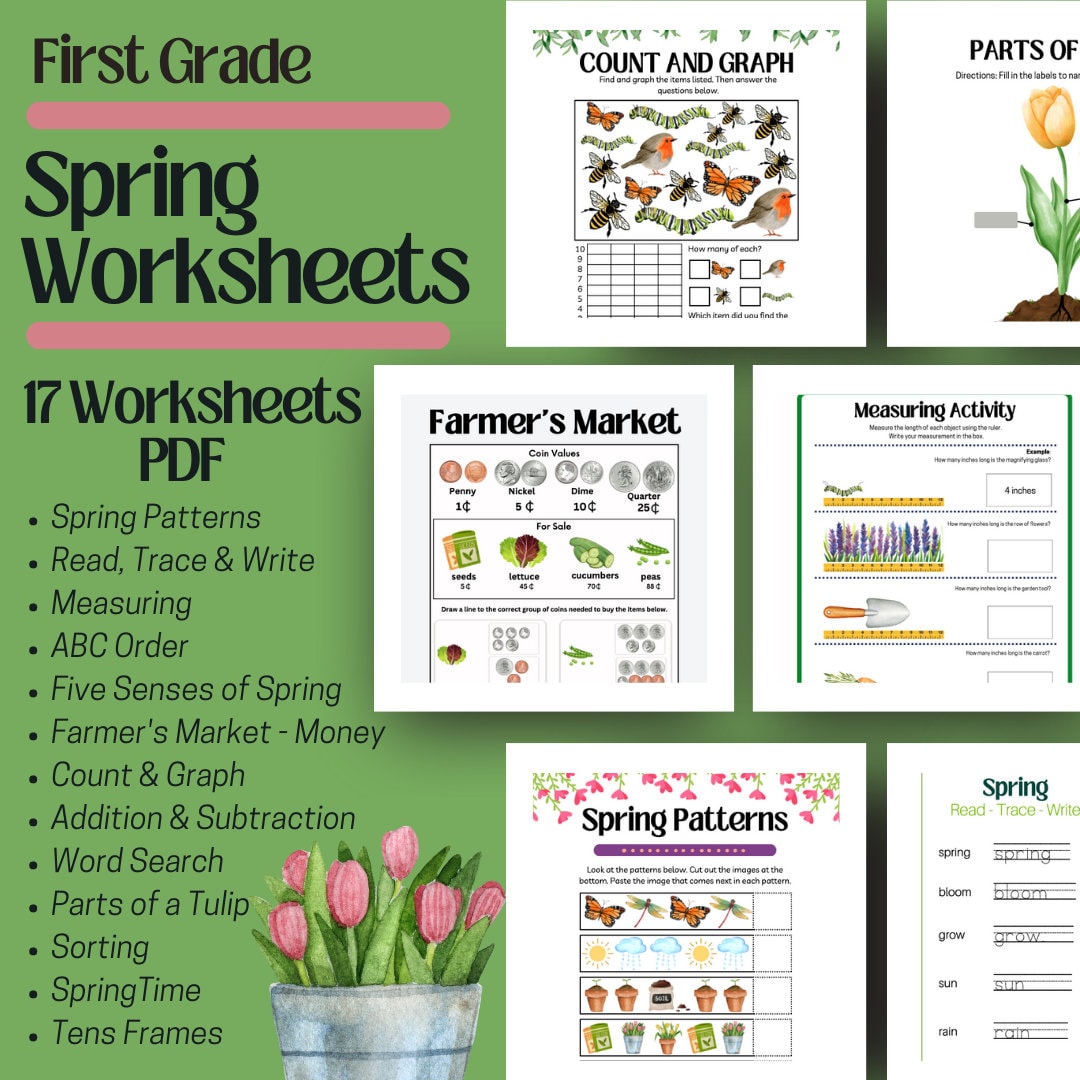 First Grade Spring Workbook, Worksheets, Printable, Math, Reading ...