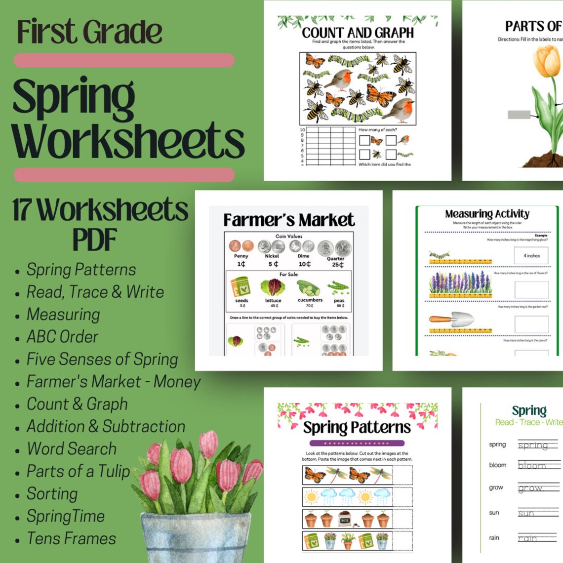 First Grade Spring Workbook, Worksheets, Printable, Math, Reading ...