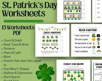 Kindergarten & First Grade St. Patrick's Day Worksheets, Holiday ...
