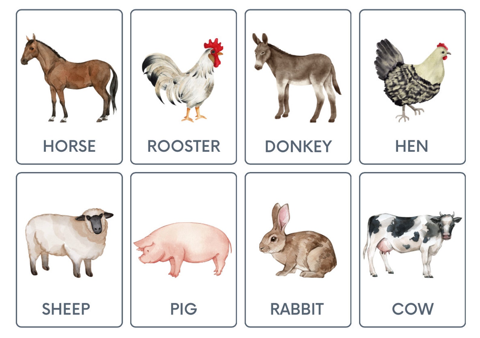 Farm Animal Flashcards, Montessori, Preschool, Early Learner, Printable ...