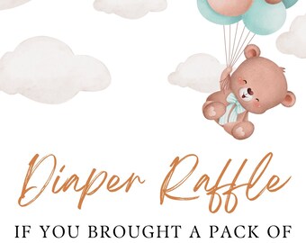 Diaper Raffle Sign, Baby Shower Diaper Raffle Sign, Cute Bear Baby ...