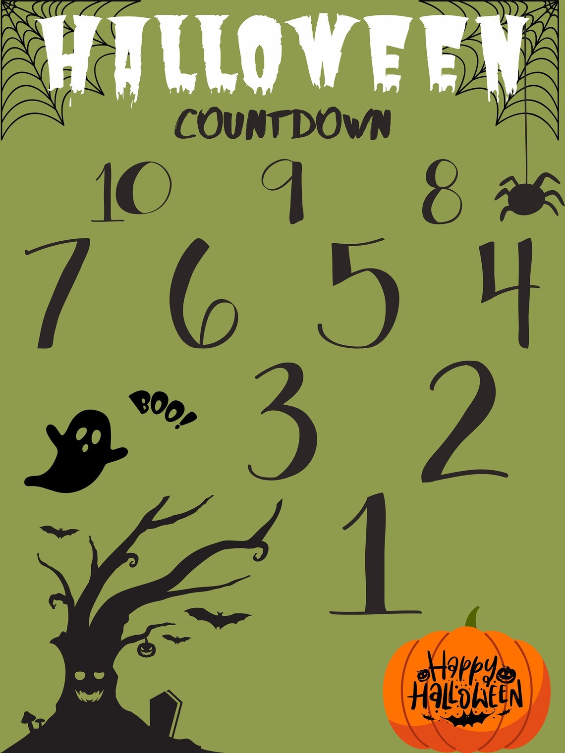 Halloween Calendar Countdown Poster 10 Days Countdown Calendar - Etsy
