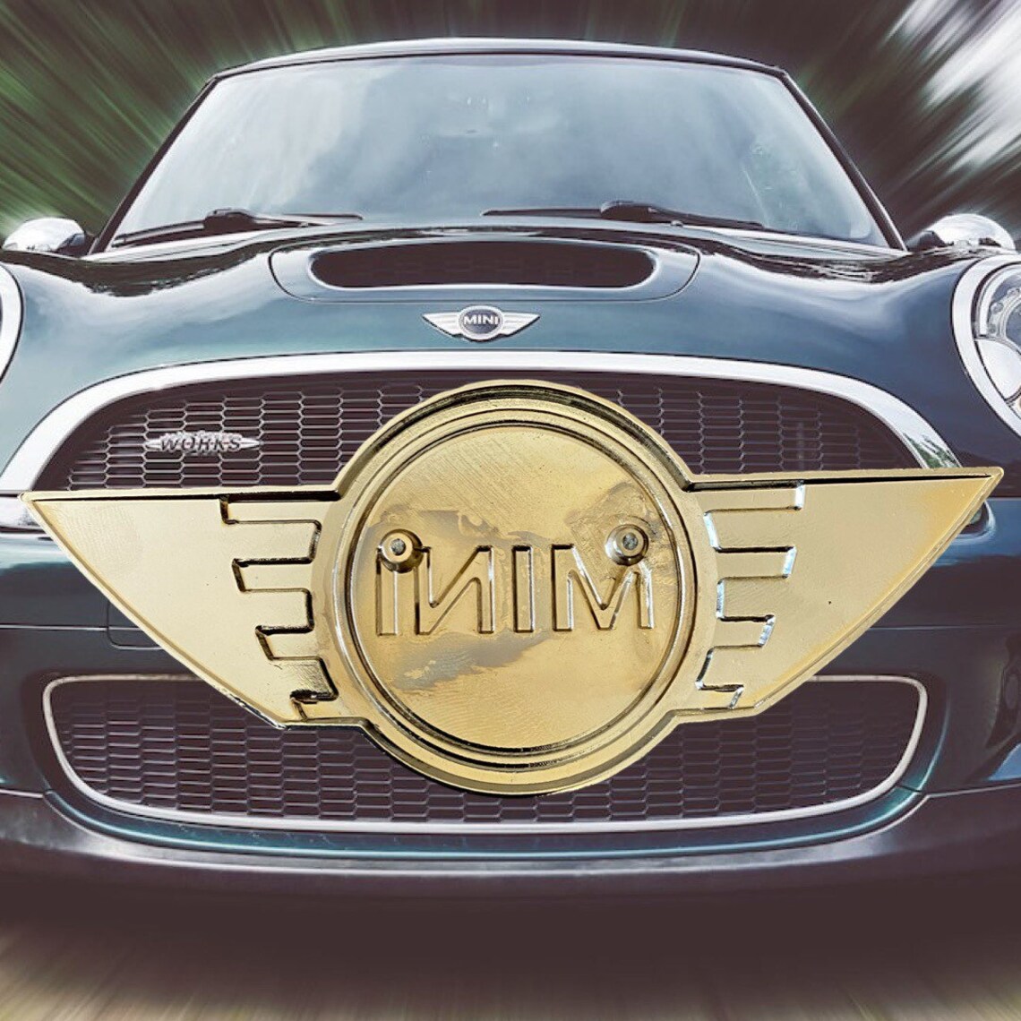 Mini Badge X2 Logo Front Bonnet Gold Tailgate Metal Sticker Emblem ...