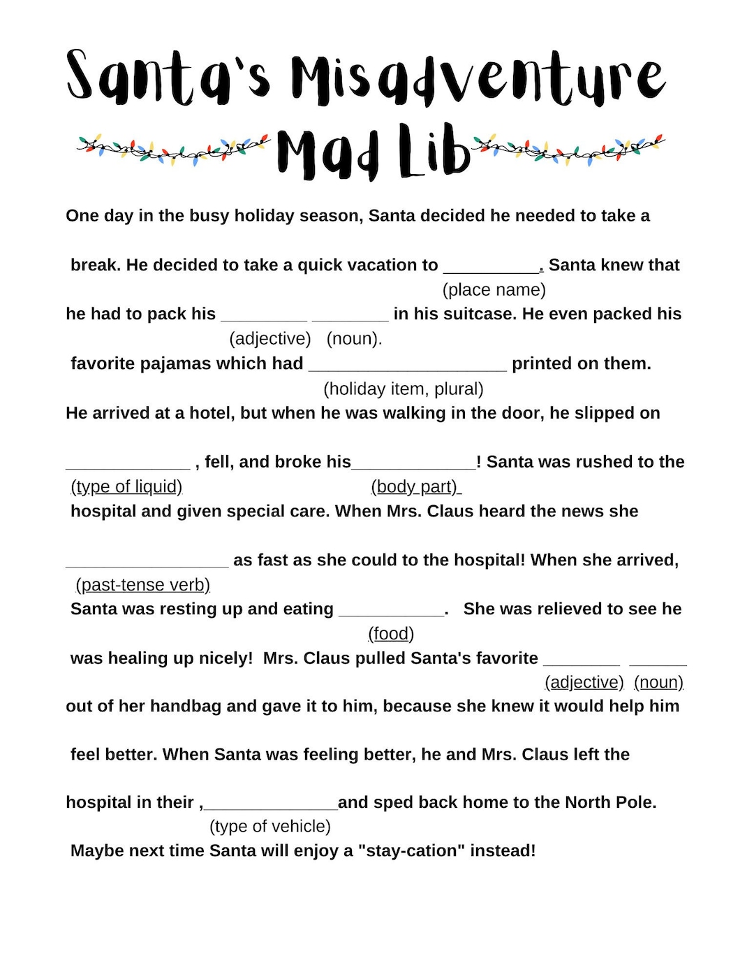 Christmas Ad Lib- Santa Theme - Etsy