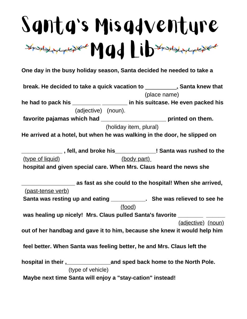Christmas Ad Lib- Santa Theme - Etsy