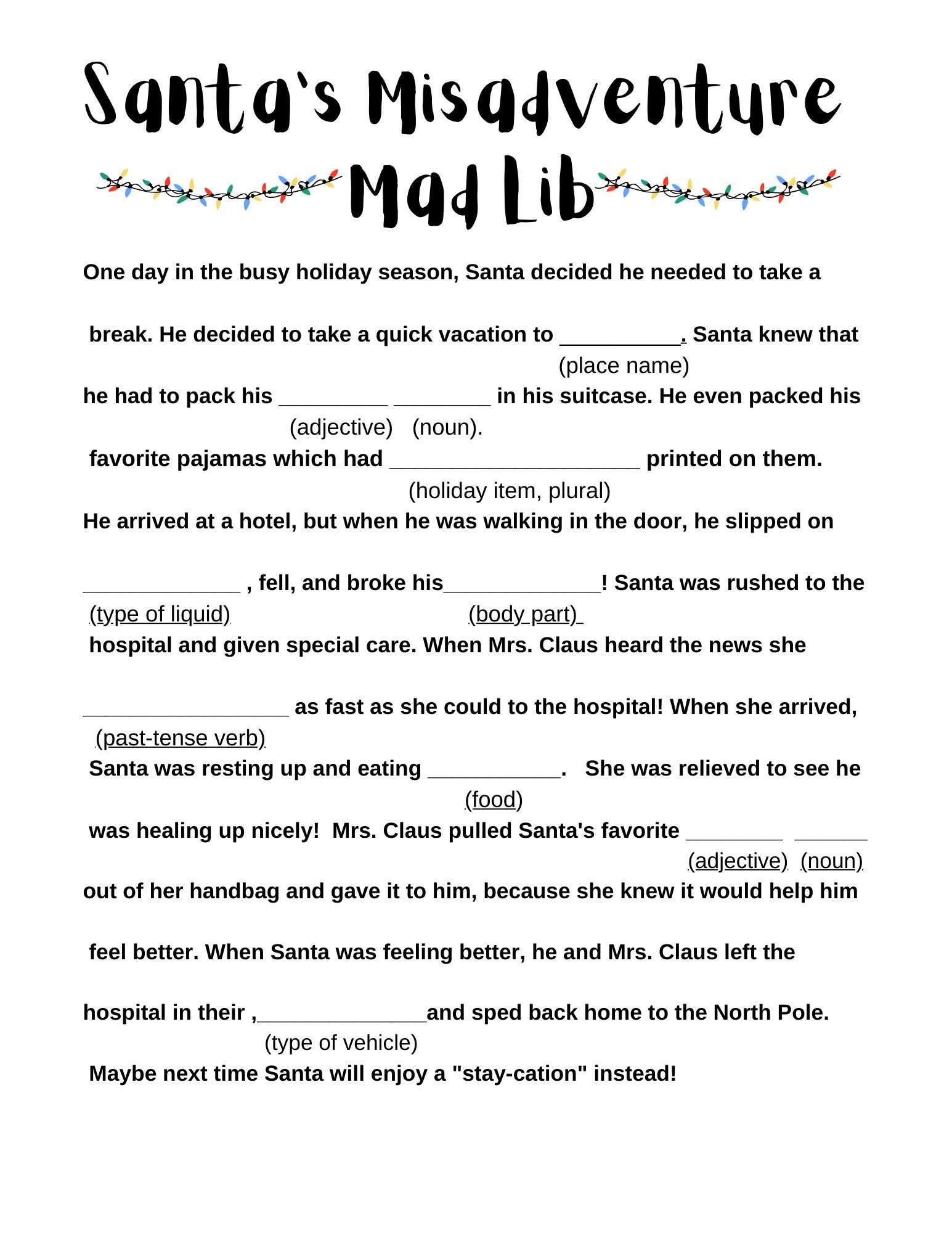 Christmas Ad Lib- Santa Theme - Etsy