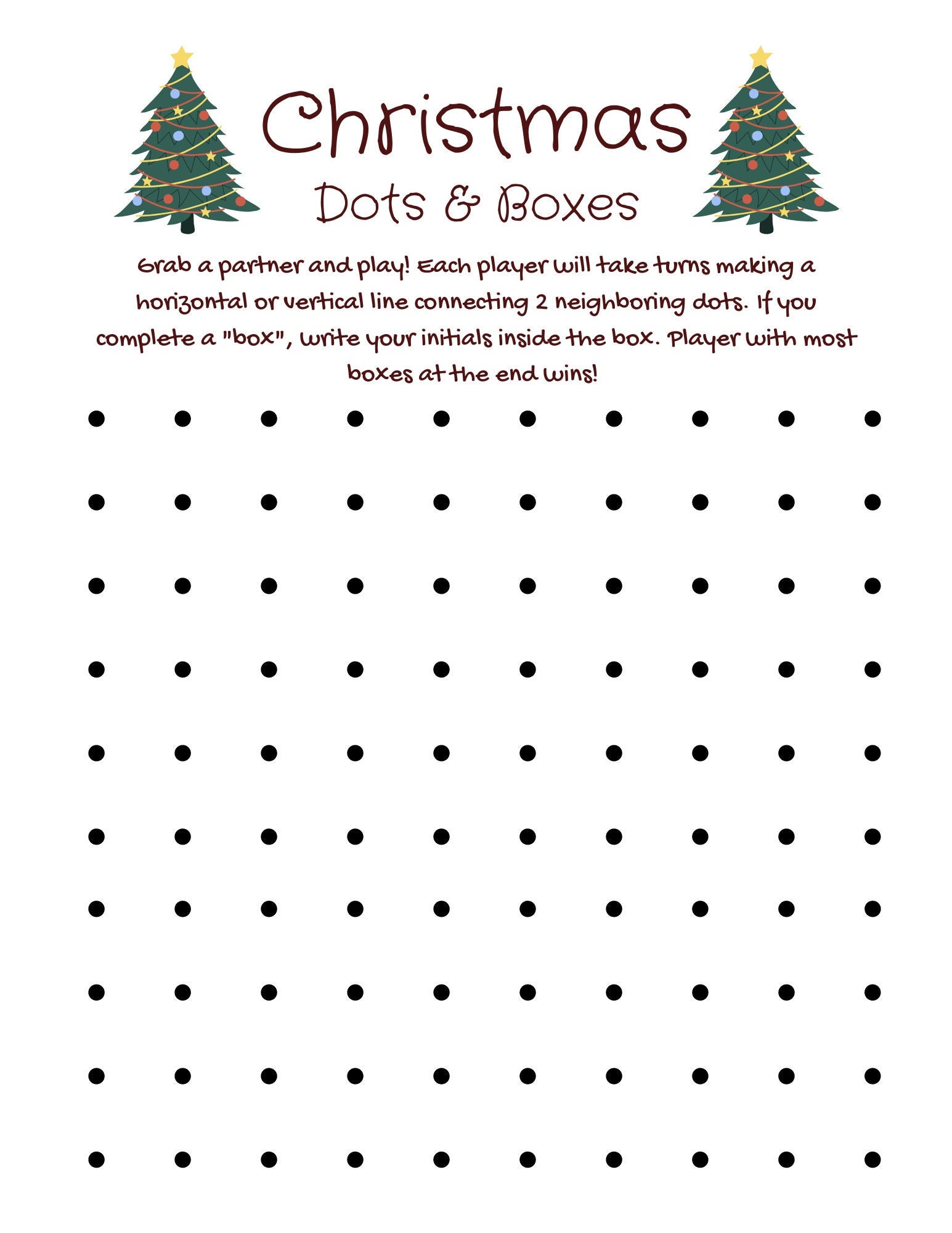 Christmas Dots And Boxes Game Etsy