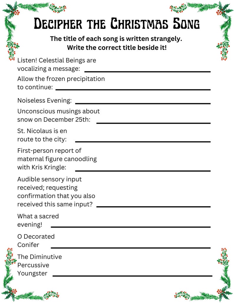 Guess the Christmas Song, Christmas Song Game, Christmas Party Game - Etsy