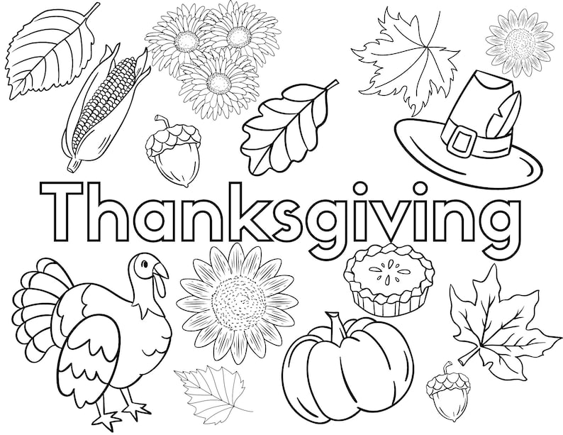 Thanksgiving Coloring Sheets - Etsy
