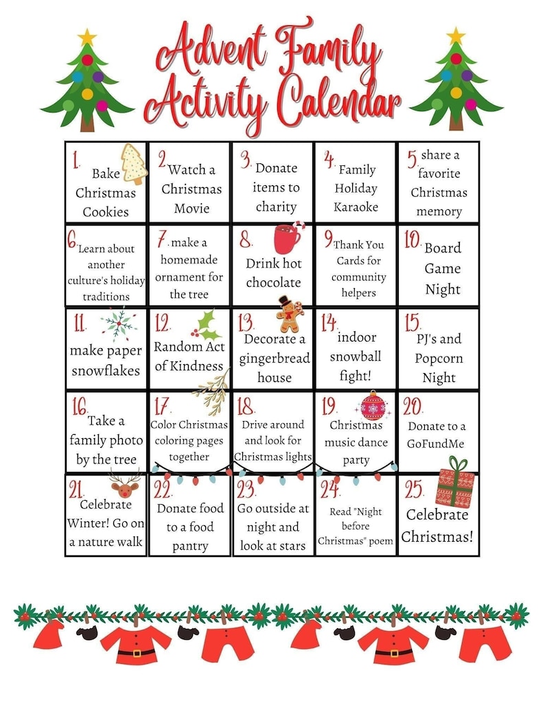 Advent Family Activity Calendar, Christmas Bucket List - Etsy